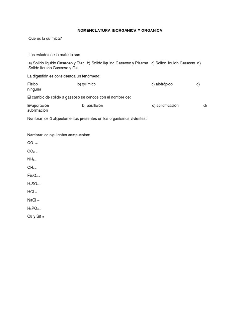 Nomenclatura Química: Inorgánica y Orgánica | PDF | Cocina, comidas y vino