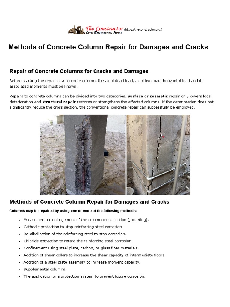 Methods of Concrete Column Repair For Cracks and Damages | PDF ...