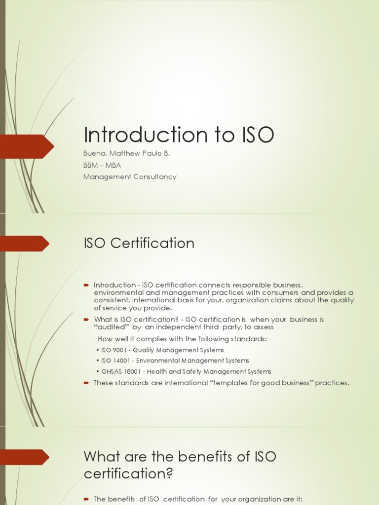 Introduction To ISO: Buena, Matthew Paulo B. BBM - Mba Management ...
