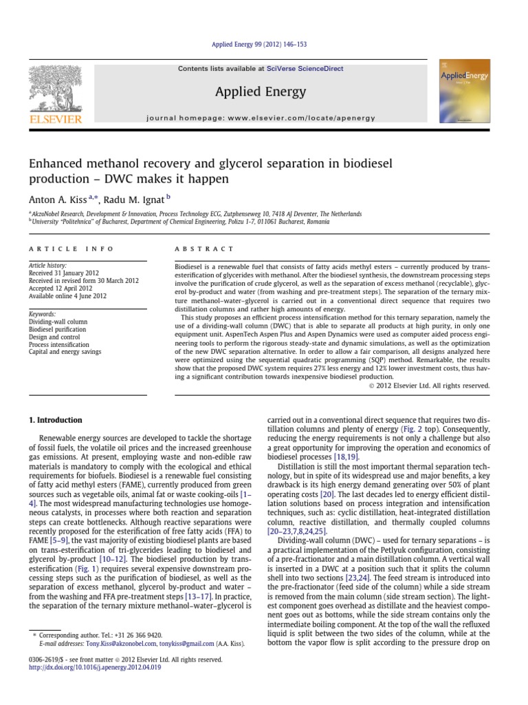 Methanol Recovery in Biodiesel | PDF | Distillation | Biodiesel
