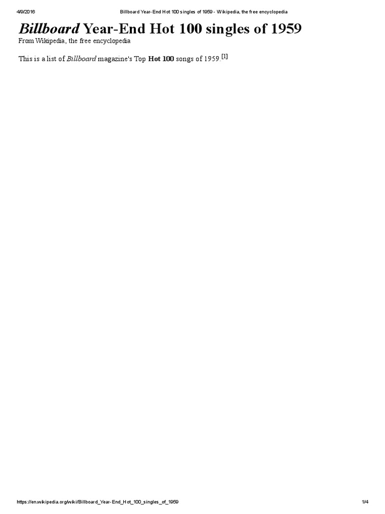 Billboard Year-End Hot 100 Singles of 1959 - Wikipedia, The Free ...