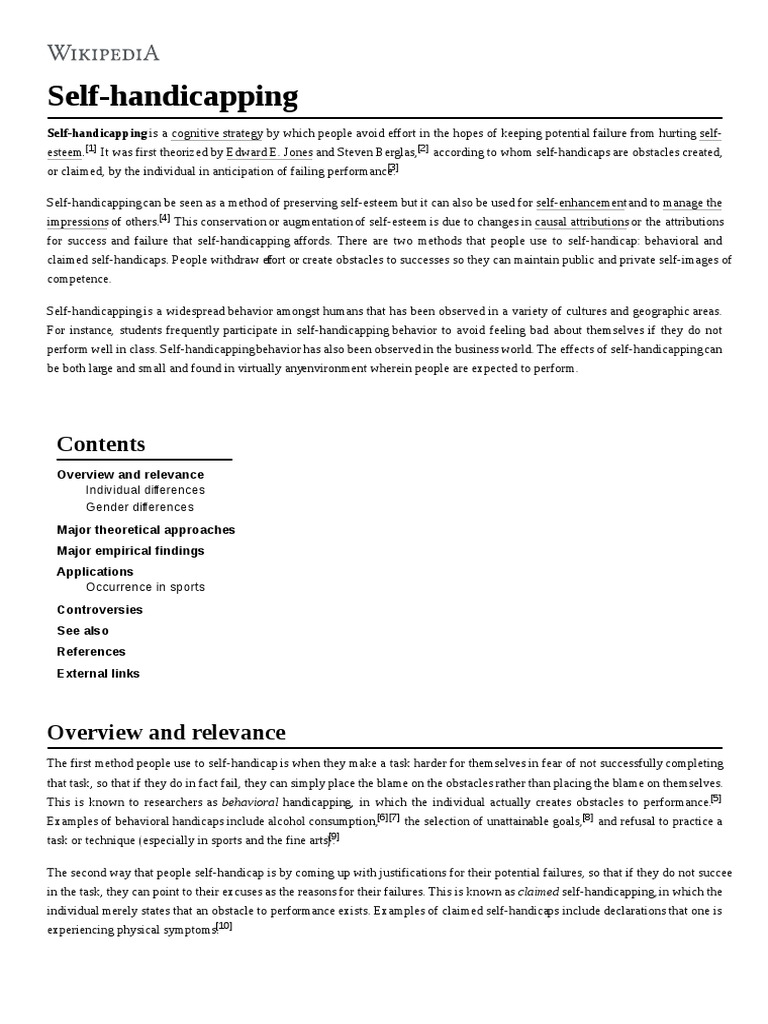 Self Handicapping | PDF | Psychological Concepts | Behavioural Sciences