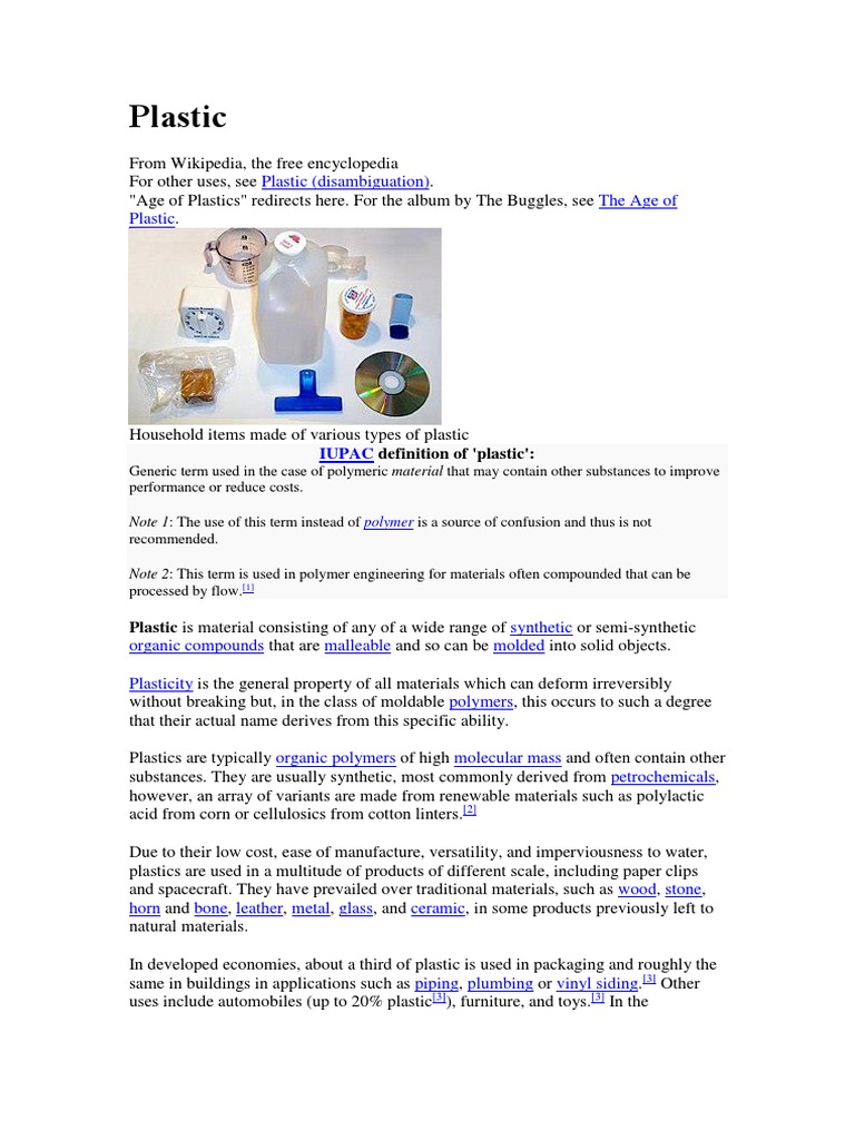 Plastic From Wikipedia | PDF | Plastic | Polymers