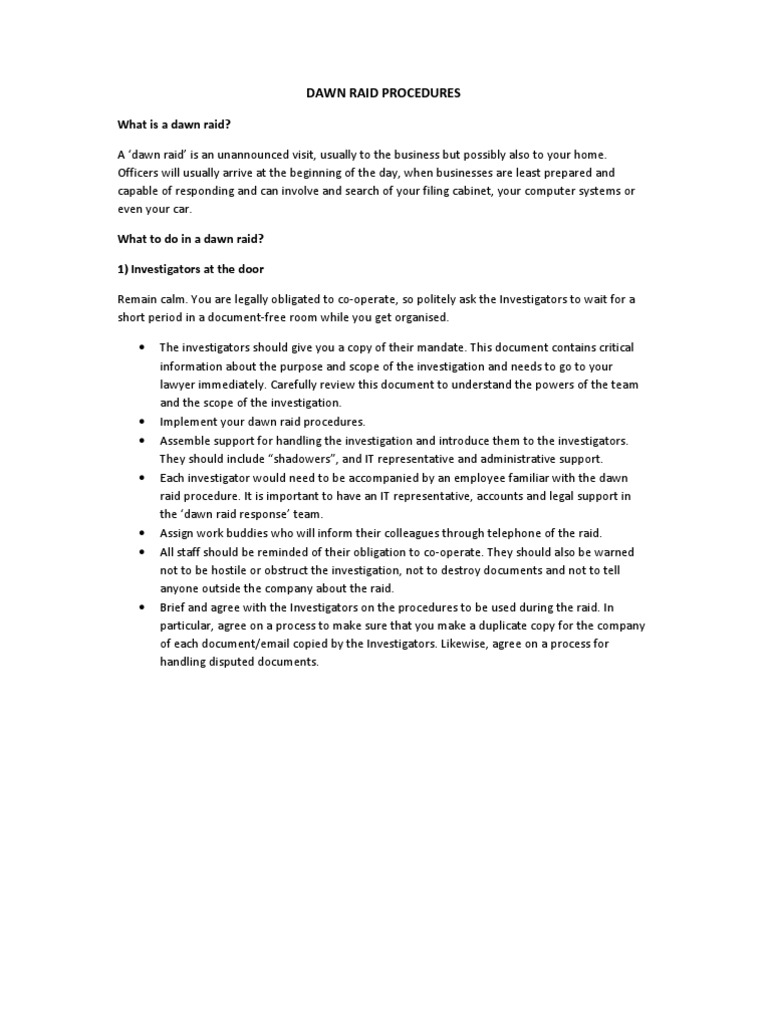 Dawn Raid Procedure | PDF | Question | Social Institutions