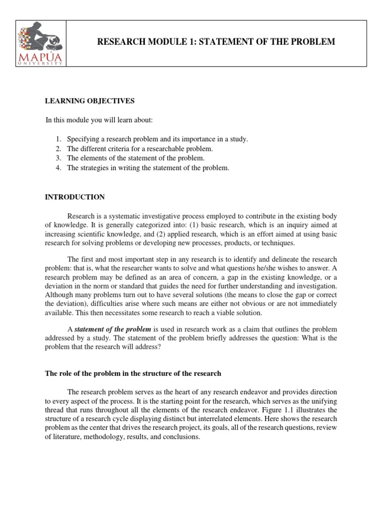 Module 1 Statement of The Problem | PDF | Question | Leadership