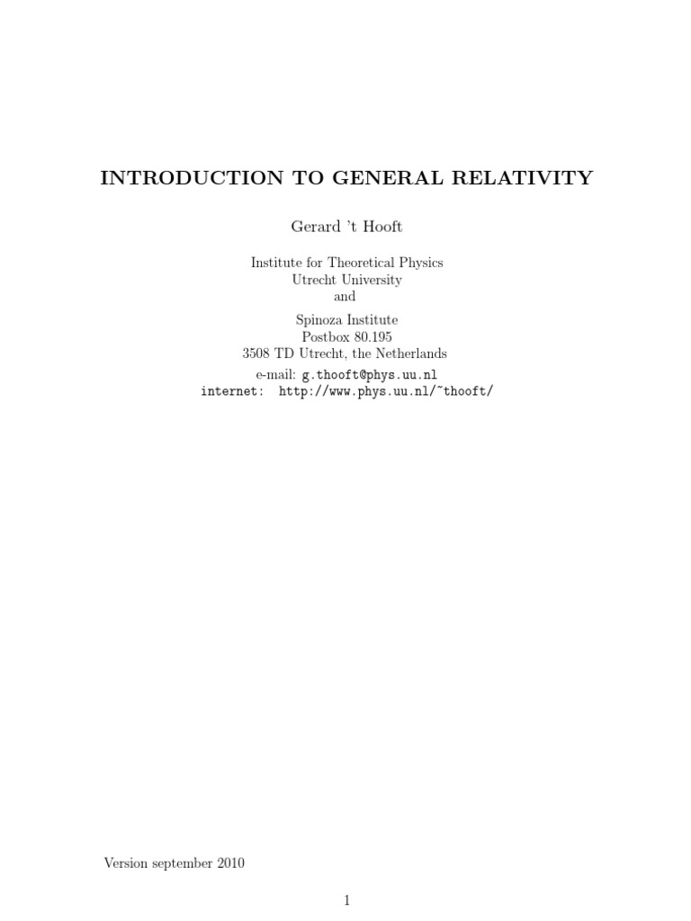 Introduction To General Relativity: Gerard 'T Hooft | PDF | Tensor ...