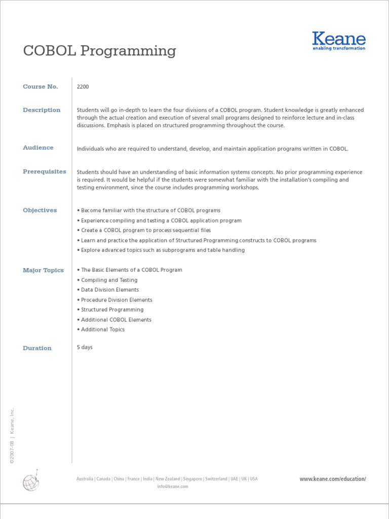 COBOL Programming: Course No | PDF | Information Technology Management ...