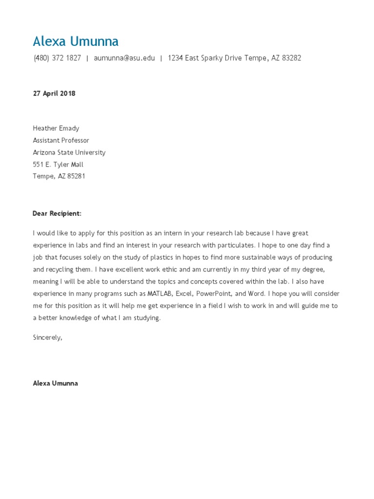Internship Application for Research Lab | PDF