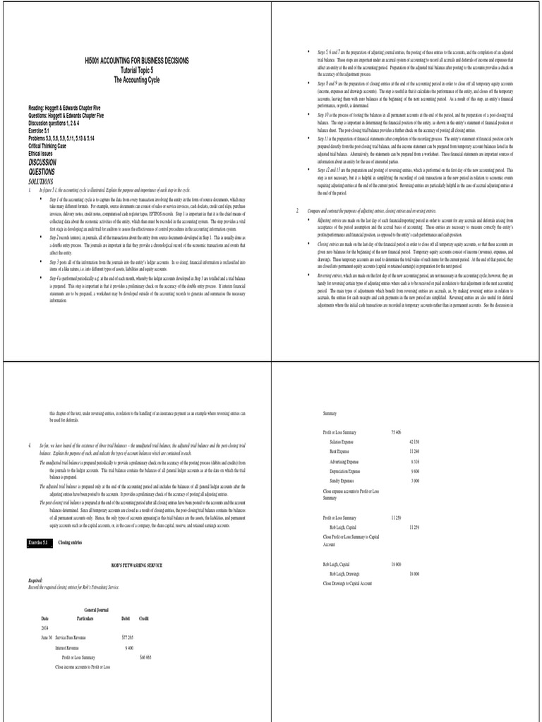 Topic 5 HI5001 - Solution | PDF | Debits And Credits | Expense