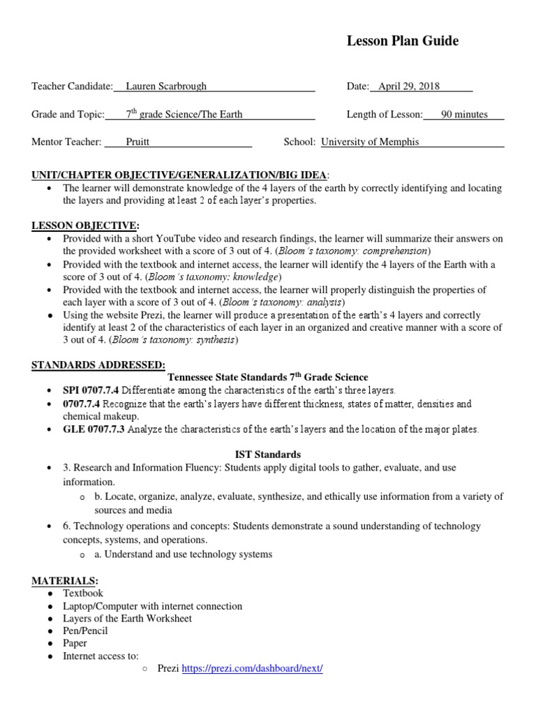 Lesson Plan Guide: Unit/Chapter Objective/Generalization/Big Idea | PDF ...