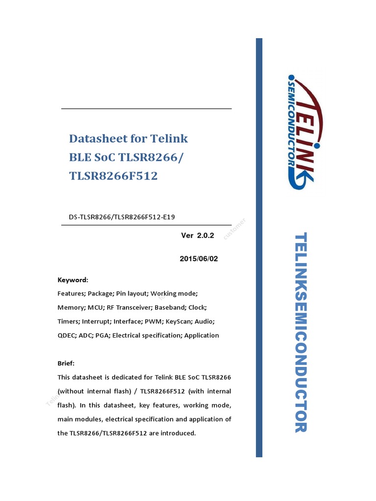 Telink TLSR8266F512-datasheet | PDF | Microcontroller | Analog To ...