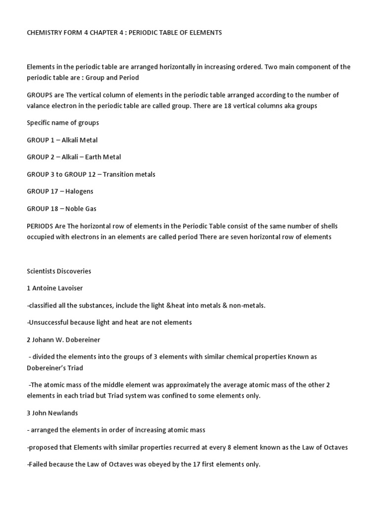 Chemistry Form 4 Chapter 4 | PDF | Periodic Table | Ion