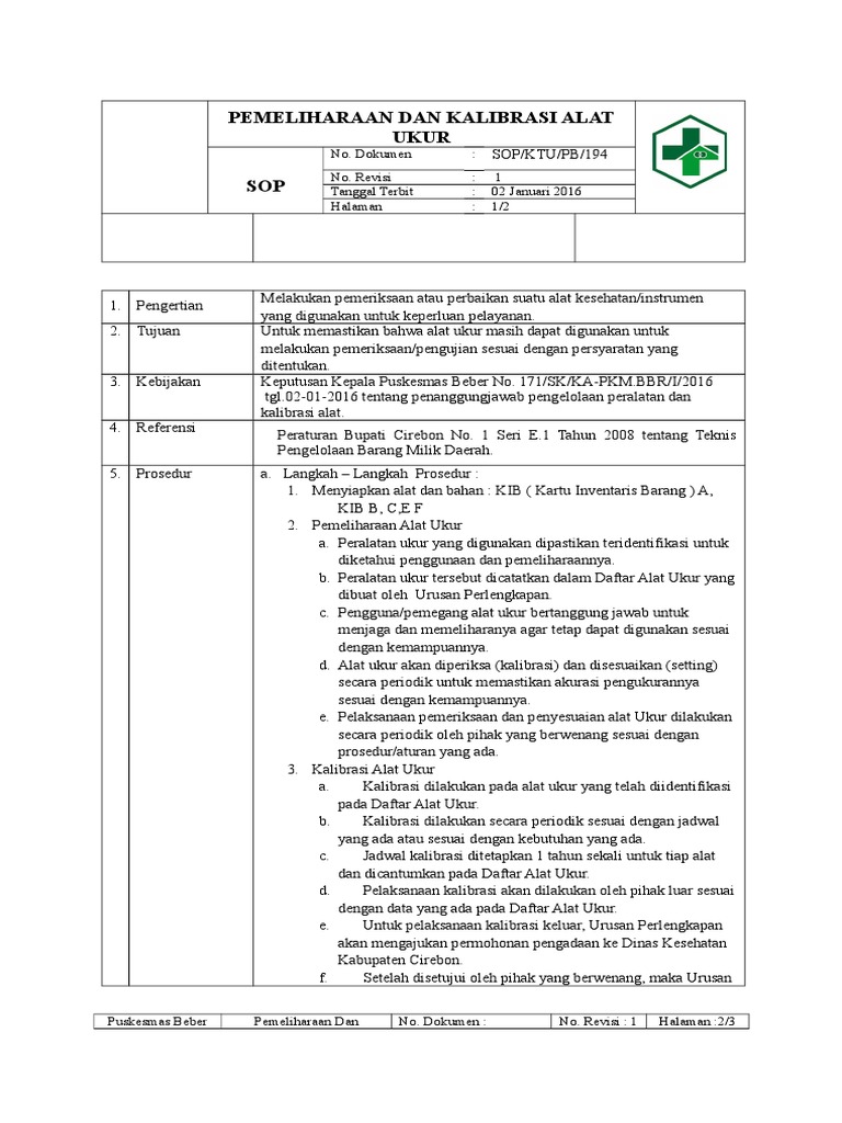 SOP Pemeliharaan & Kalibrasi Alat | PDF