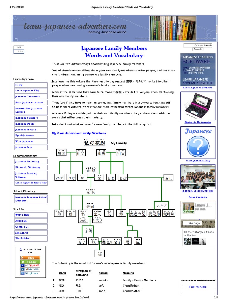 Japanese Family Members Words and Vocabulary | PDF | Japanese Language ...