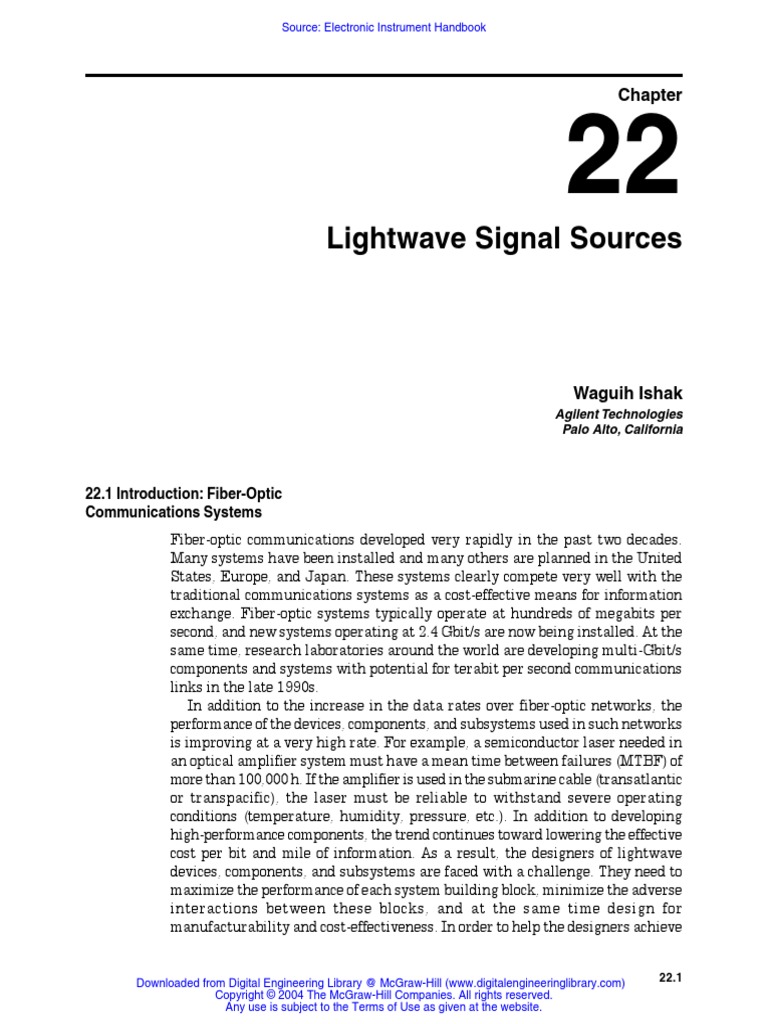 Lightwave Signal Sources: 22.1 Introduction: Fiber-Optic Communications ...