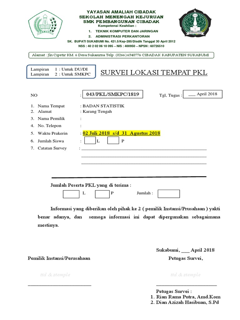 Survei Lokasi Tempat PKL AP 2018 | PDF