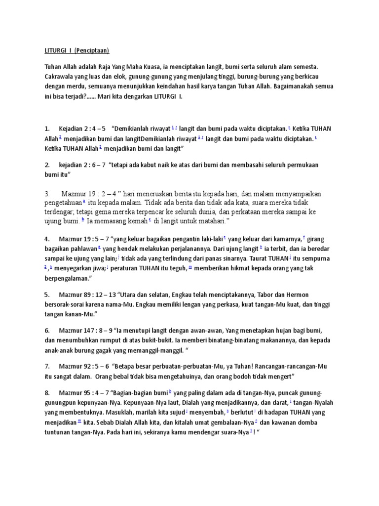 LITURGI Penciptaan Sampai Kelahiran | PDF