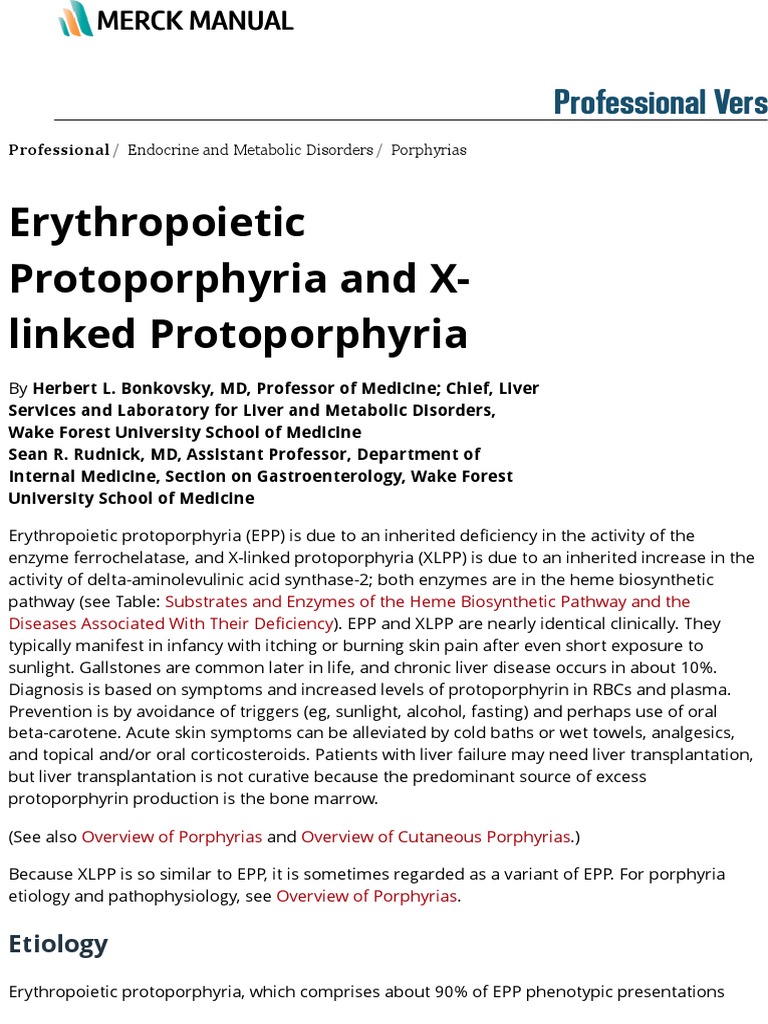 Erythropoietic Protoporphyria and X-Linked Protoporphyria - Endocrine ...