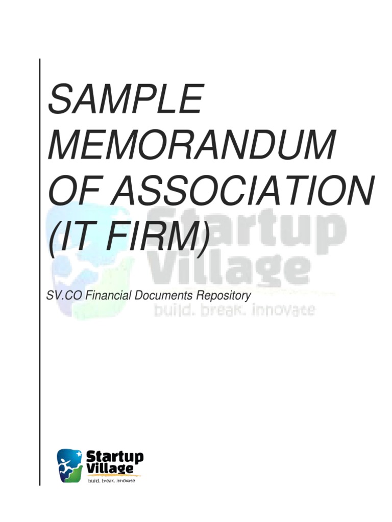 Sample Memorandum of Association (It Firm) : SV - CO Financial ...