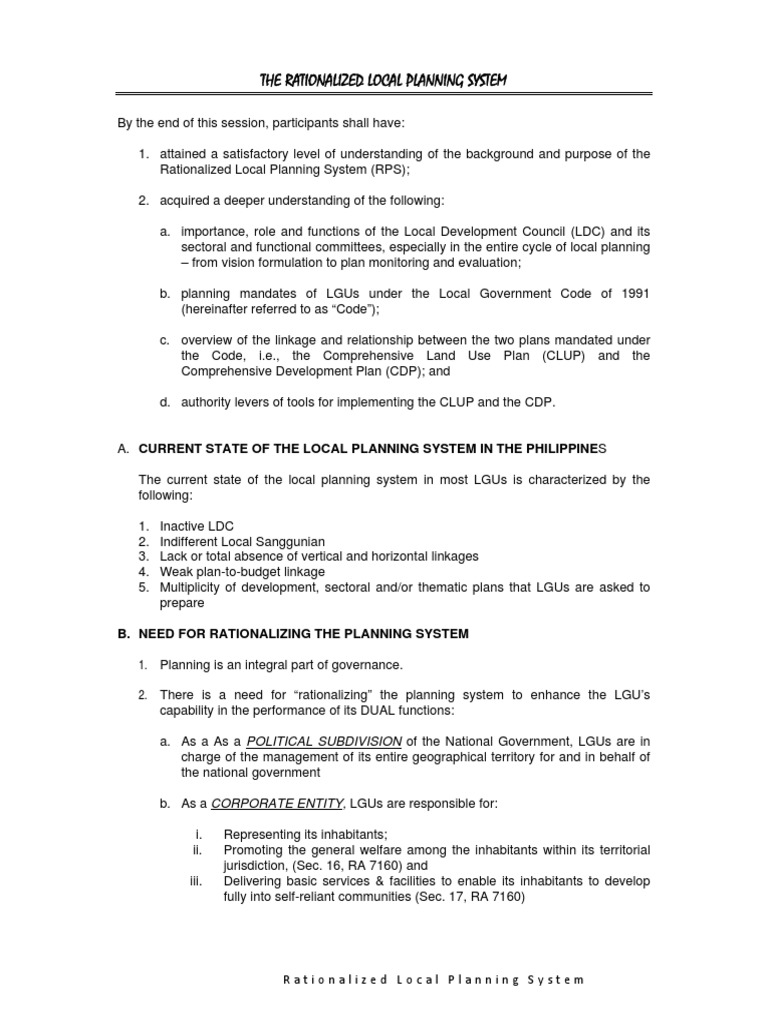 DILG - RPS Summary Outline | PDF | Infrastructure | Taxes