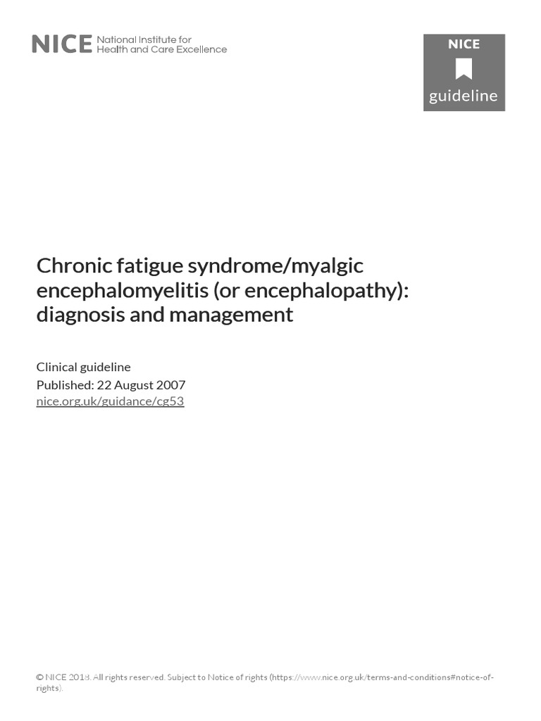 Nice Guideline 2017 ME/CFS | PDF | Chronic Fatigue Syndrome | Medical ...