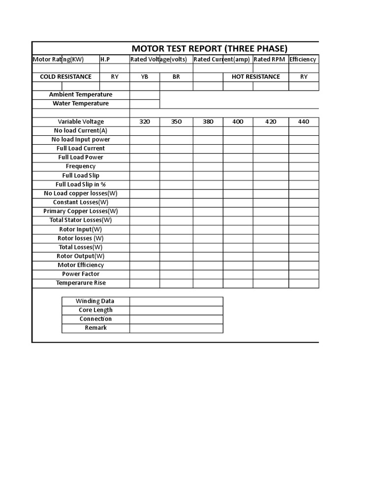 Three Phase Motor Test Report | PDF