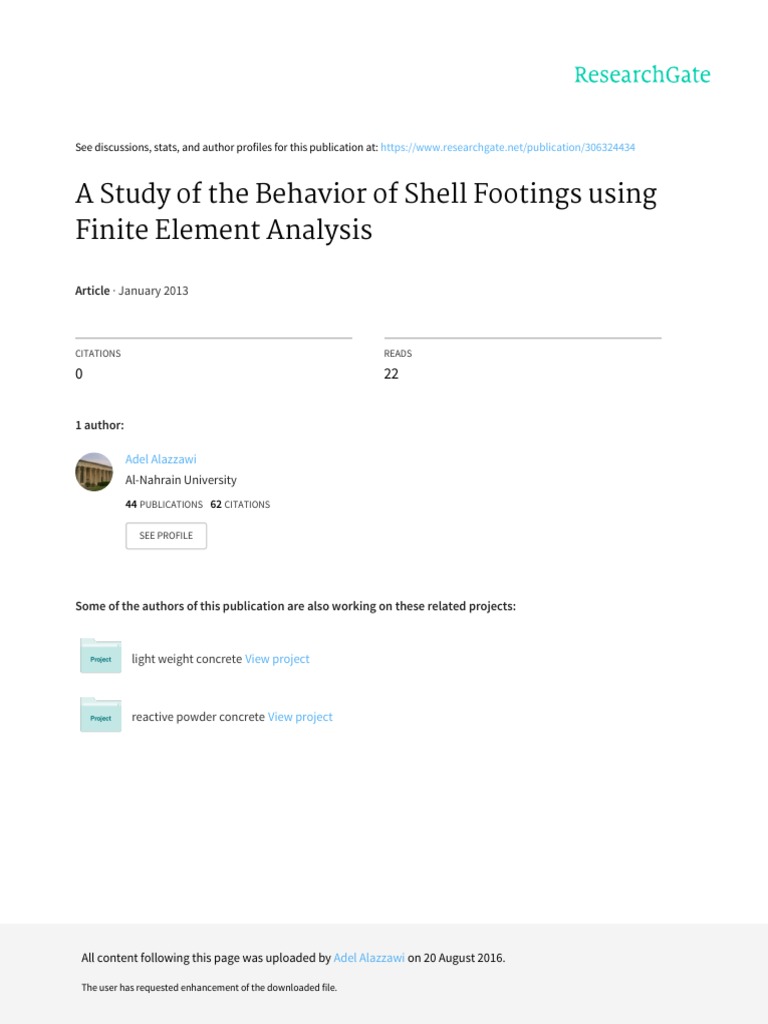 Shell Footings Behavior Analysis | PDF | Bending | Stress (Mechanics)