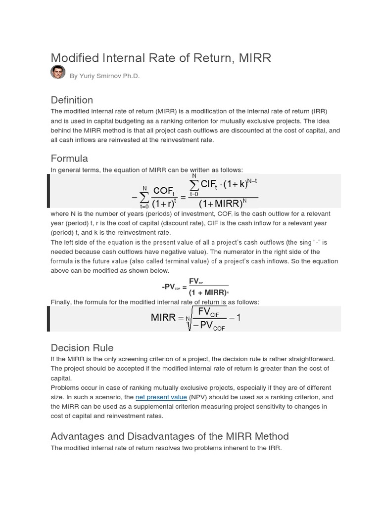 Understanding Modified Internal Rate of Return | PDF | Internal Rate Of ...