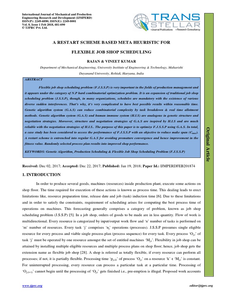 A Restart Scheme Based Meta Heuristic For Flexible Job Shop Scheduling ...