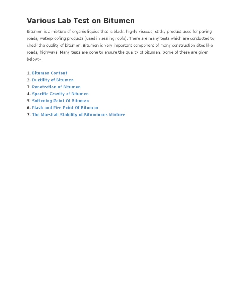 Test On Bitumen PDF | PDF | Asphalt | Thermometer