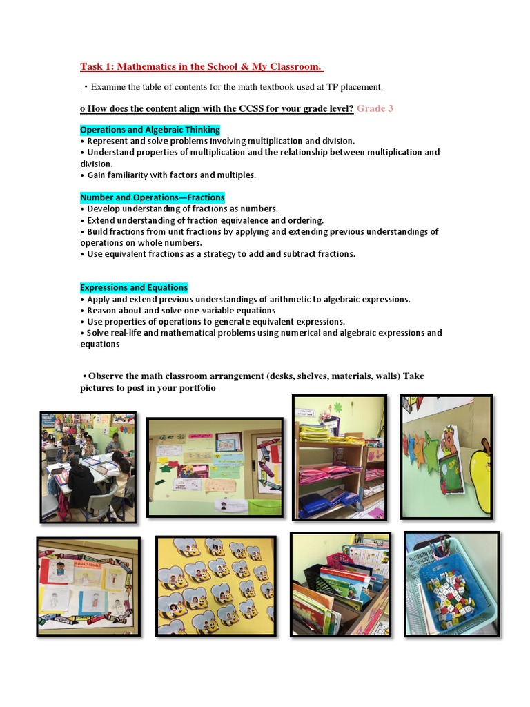 Task 1: Mathematics in The School & My Classroom: Grade 3 | PDF