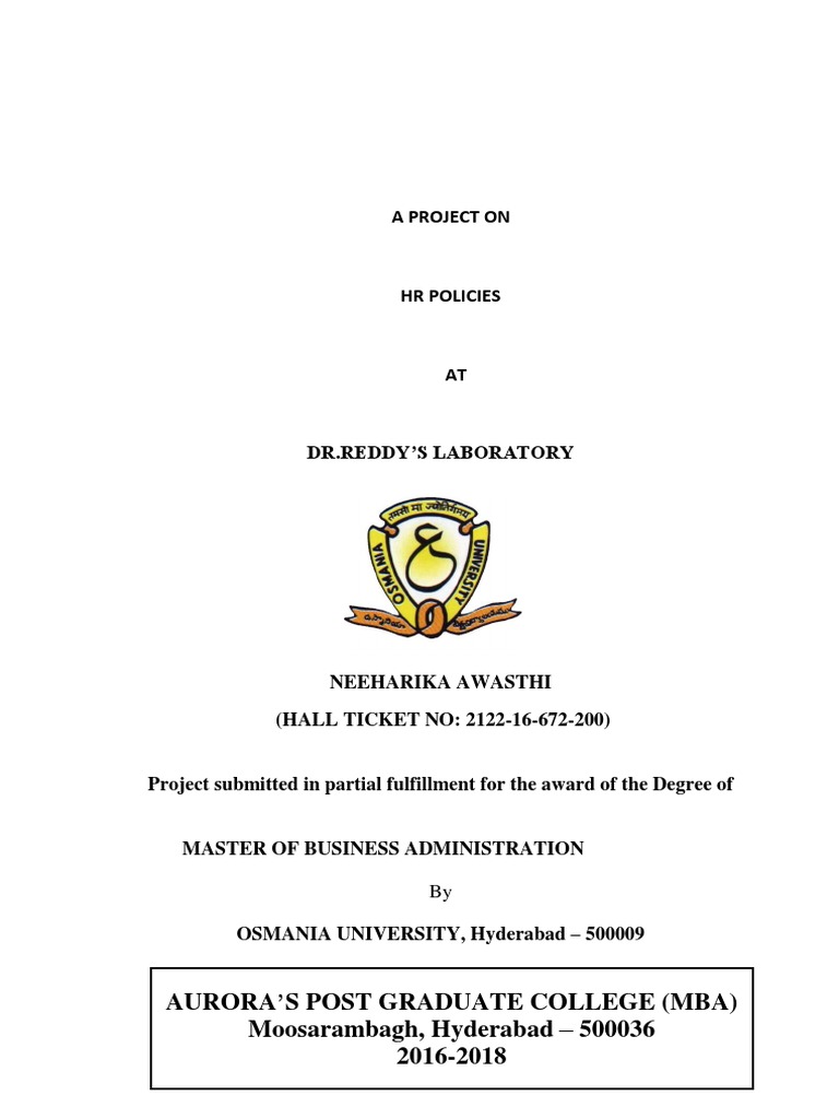 A Project On Aurora S Post Graduate College Mba Moosarambagh
