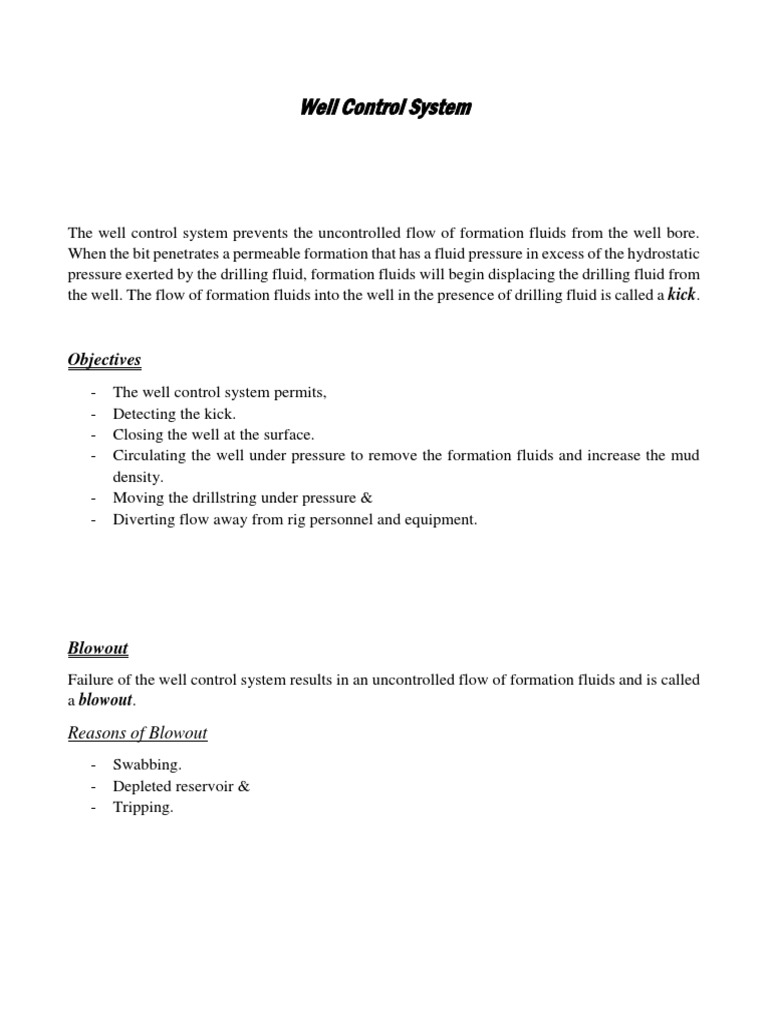 Well Control System | PDF | Blowout (Well Drilling) | Energy Technology
