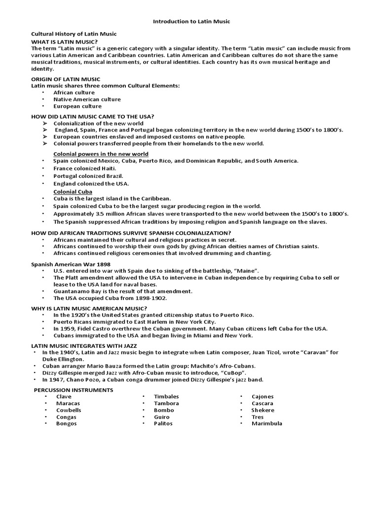 Music of Latin America Handout | PDF | Performing Arts | Jazz Music
