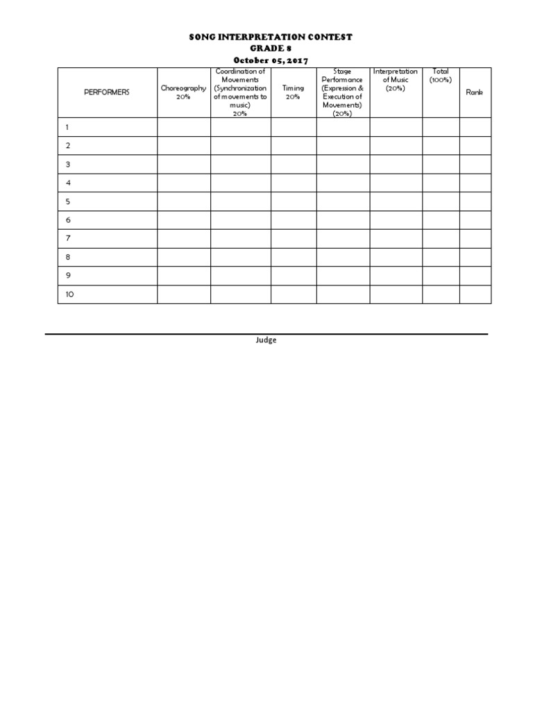 Song Interpretation Criteria | PDF | Entertainment | Performing Arts