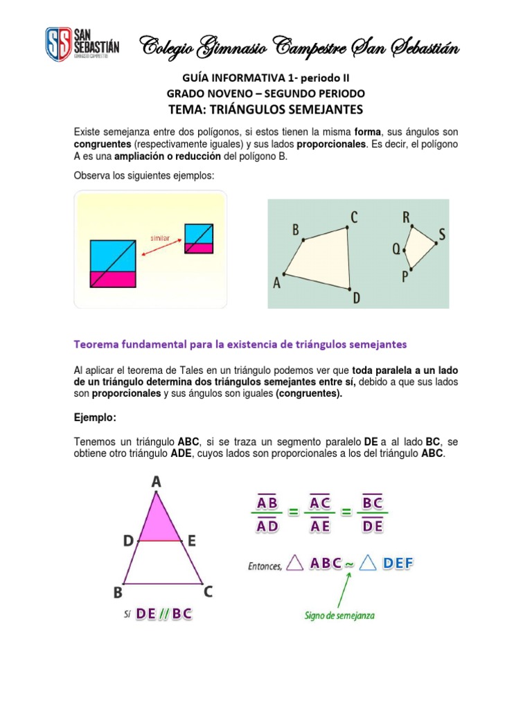 Semejanza de Triángulos: Guía 9° Grado | PDF | Triángulo | Geometría ...