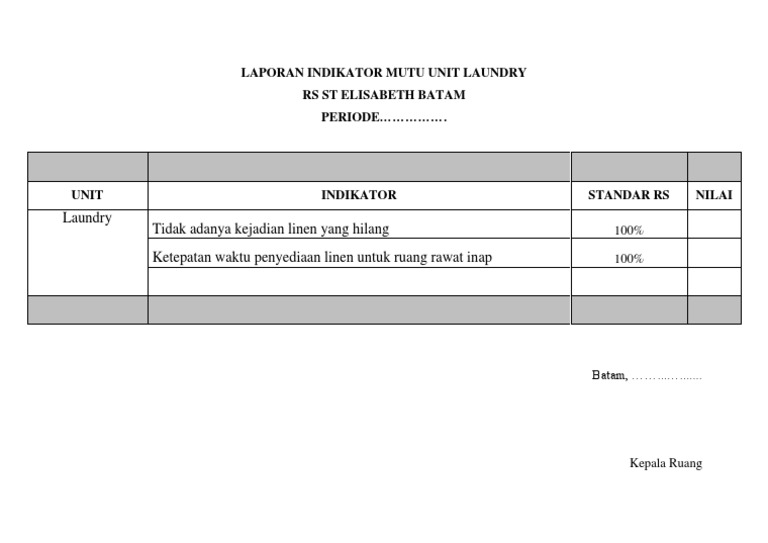 Form Indikator Mutu Unit Laundry (Lengkap) | PDF
