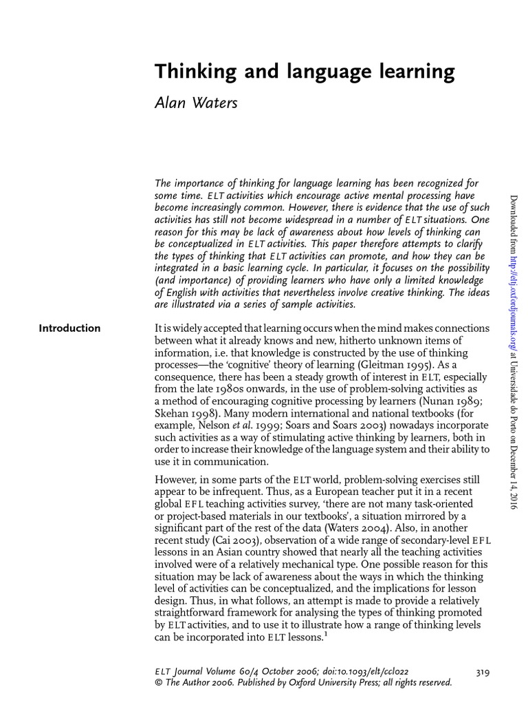 Thinking and language learning: How to incorporate different levels of ...