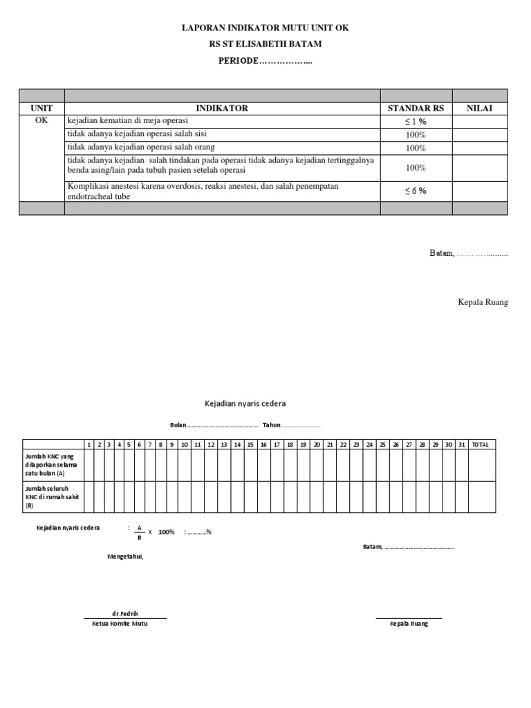 Form Indikator Mutu Unit Ok (Lengkap) | PDF