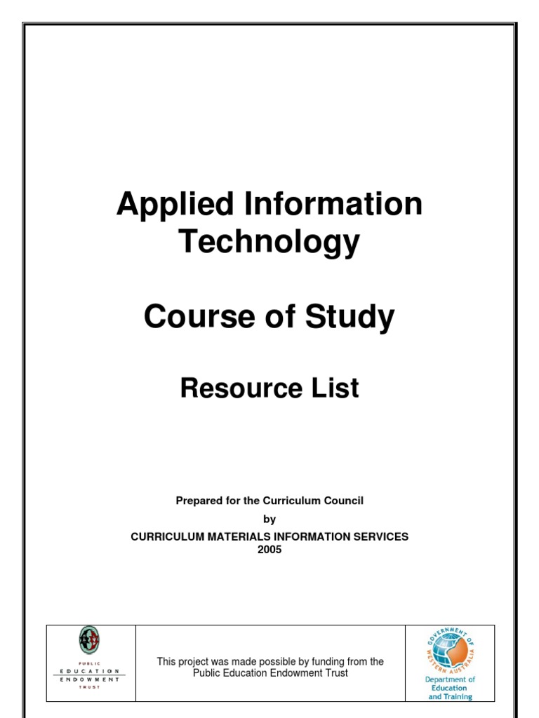 Applied Information Technology Course of Study: Resource List | PDF ...