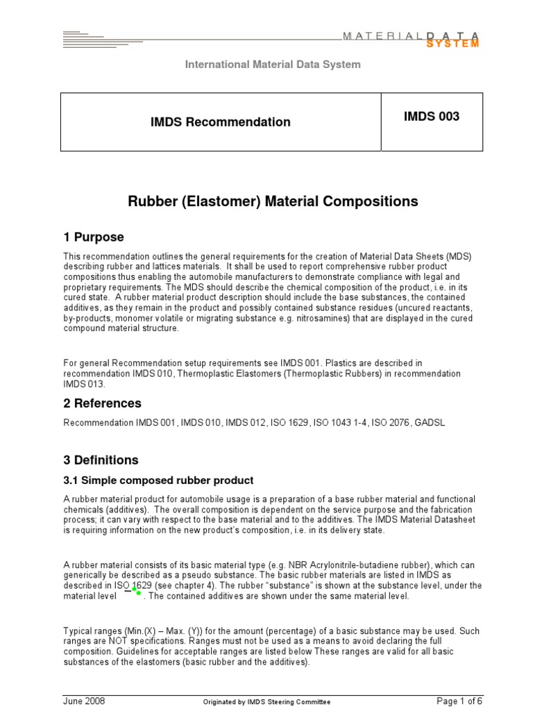 Imds Recommendation 003 Elastomer Material Products | PDF | Natural ...