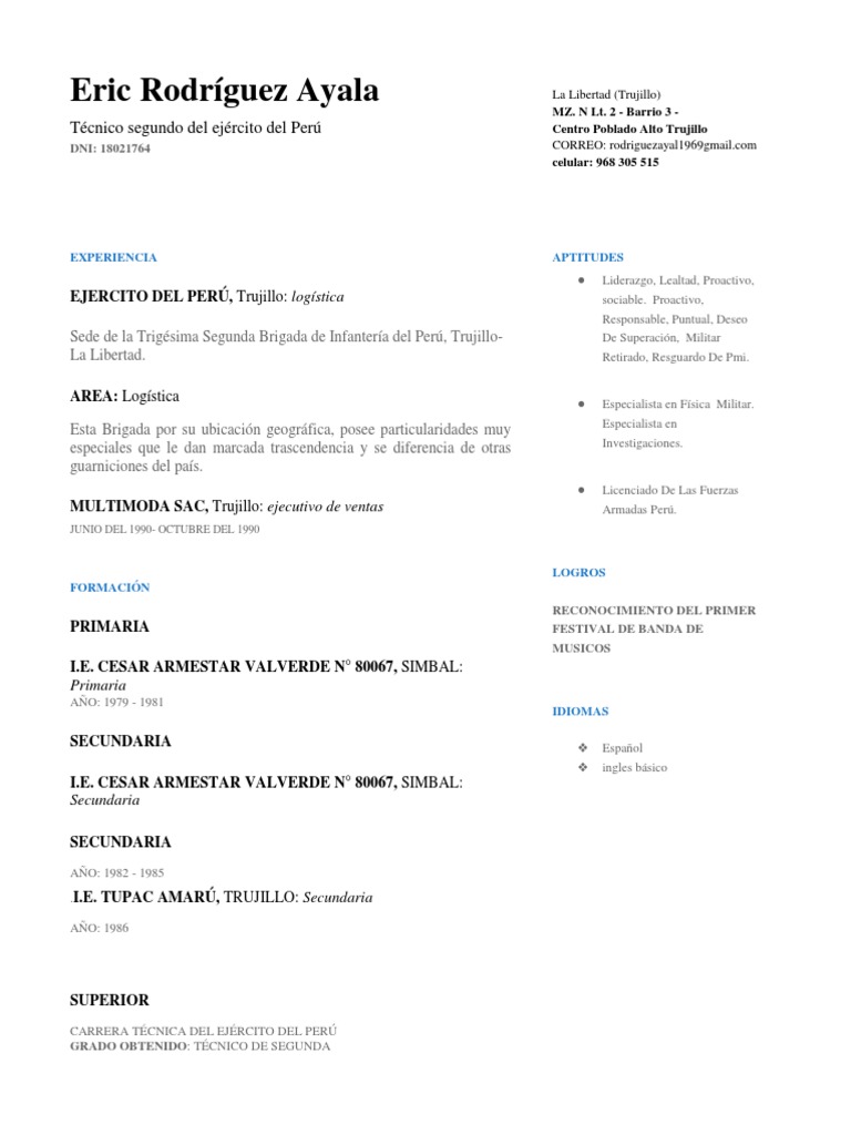 Curriculum Vitae ERIC | PDF | Educación Secundaria | Perú
