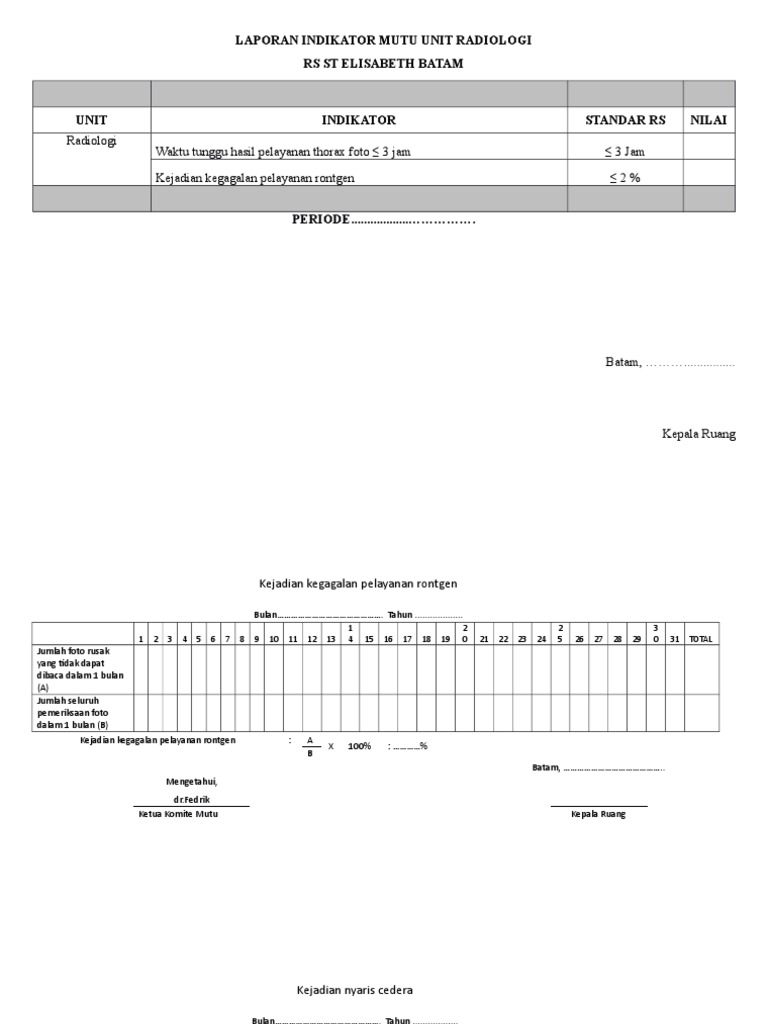 Form Indikator Mutu Unit Radiologi (Lengkap) | PDF