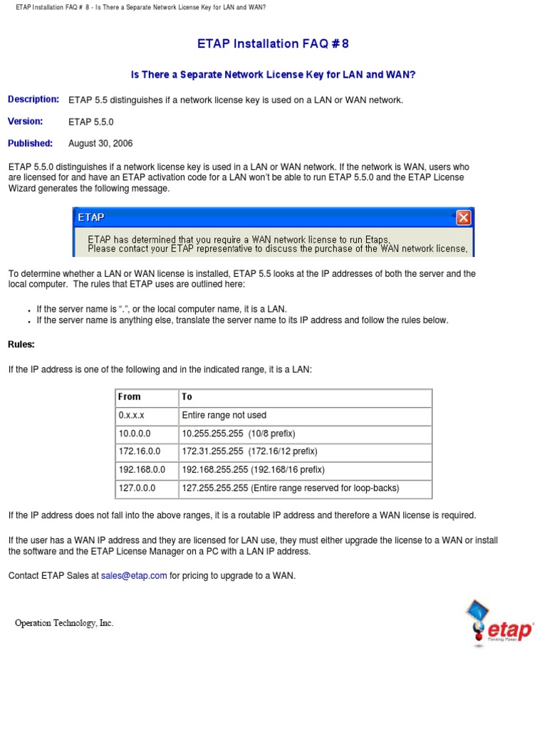 ETAP FAQ - Unique Lan or Wan Key | PDF