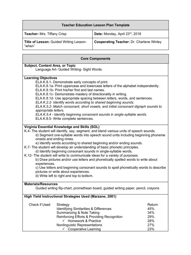 Guided Writing - When Lesson | PDF | Consonant | Writing