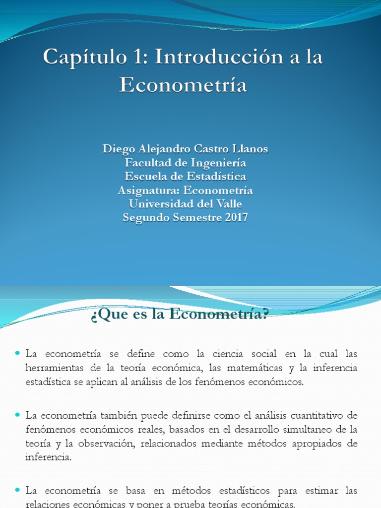 Clase No 1. Introducción A La Econometría PDF | PDF | Econometría | Estadísticas