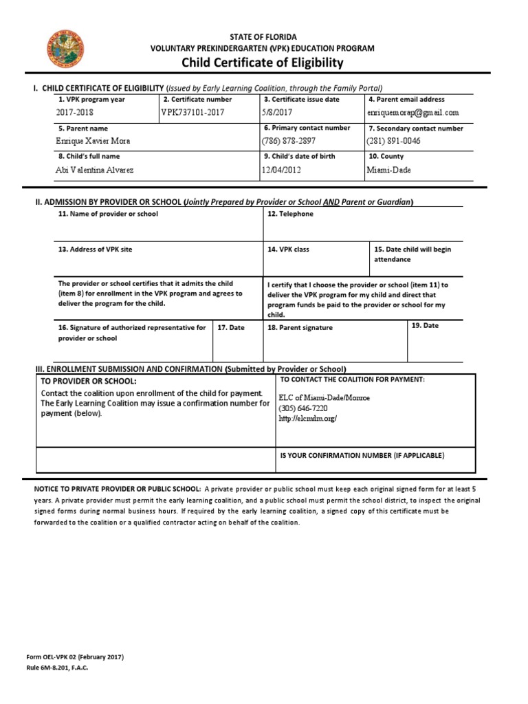 VPK Certificate | PDF | State School | Social Institutions