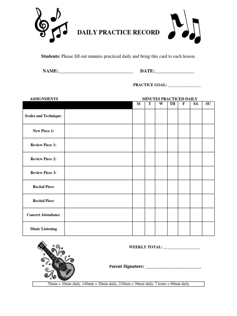 Daily Music Practice Log Template | PDF