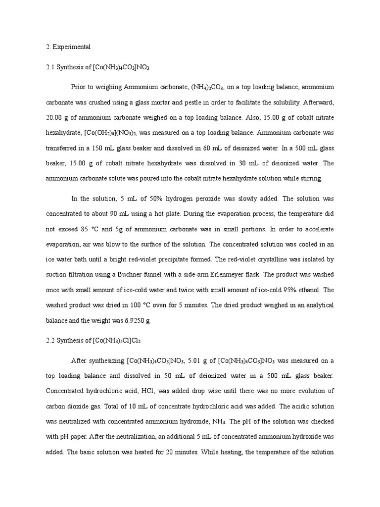 Synthesis of Cobalt Amine Complexes | PDF | Coordination Complex | Cobalt