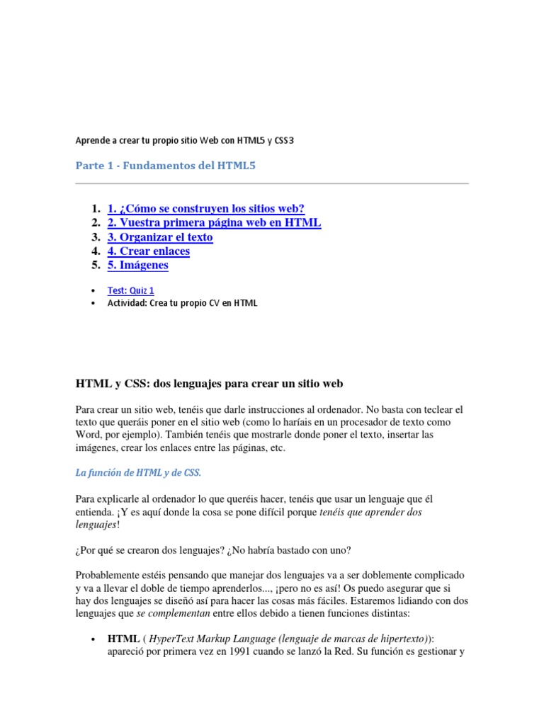 Aprende A Crear Tu Propio Sitio Web Con HTML5 y CSS3 | PDF | HTML | Hojas de estilo en cascada